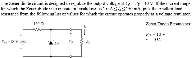Solved The Zener diode circuit is designed to regulate the | Chegg.com