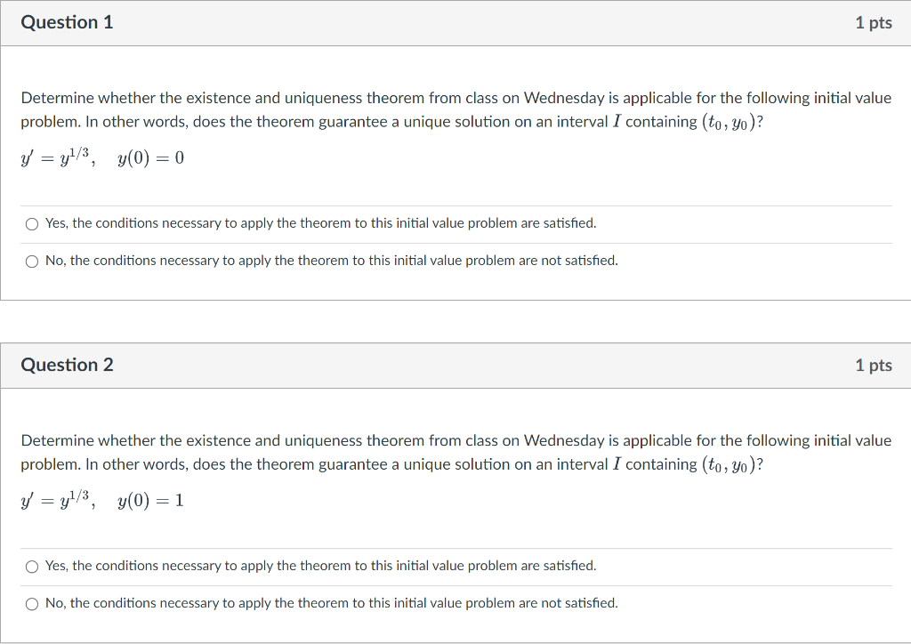 Solved Determine whether the existence and uniqueness | Chegg.com