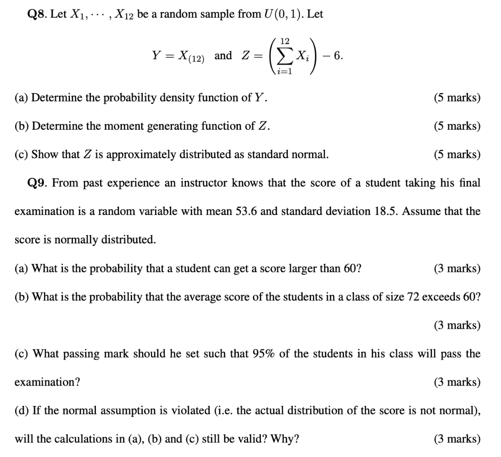 Q8. Let X1, ... , X12 be a random sample from U(0,1). | Chegg.com