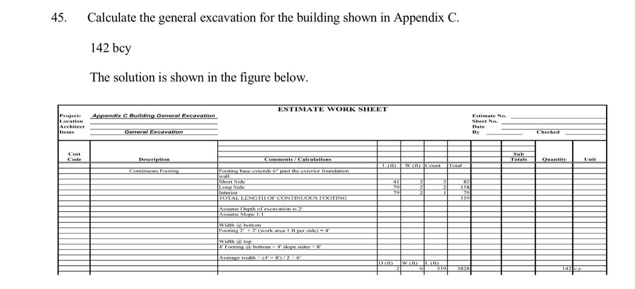 Solved 45. Calculate the general excavation for the building | Chegg.com