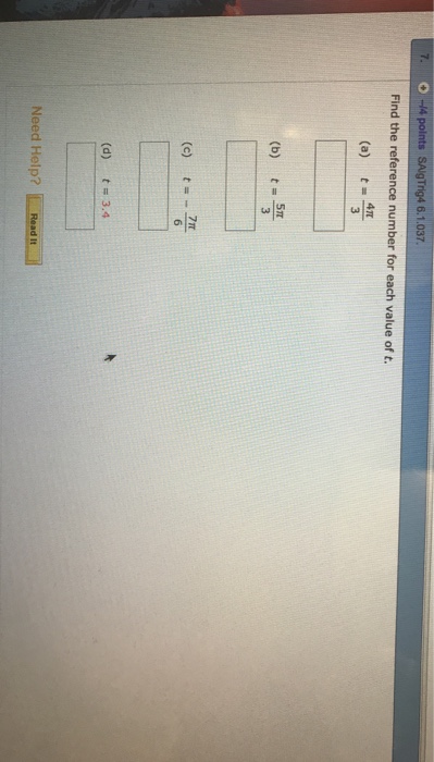 Solved Find the reference number for each value of t. (a) t | Chegg.com