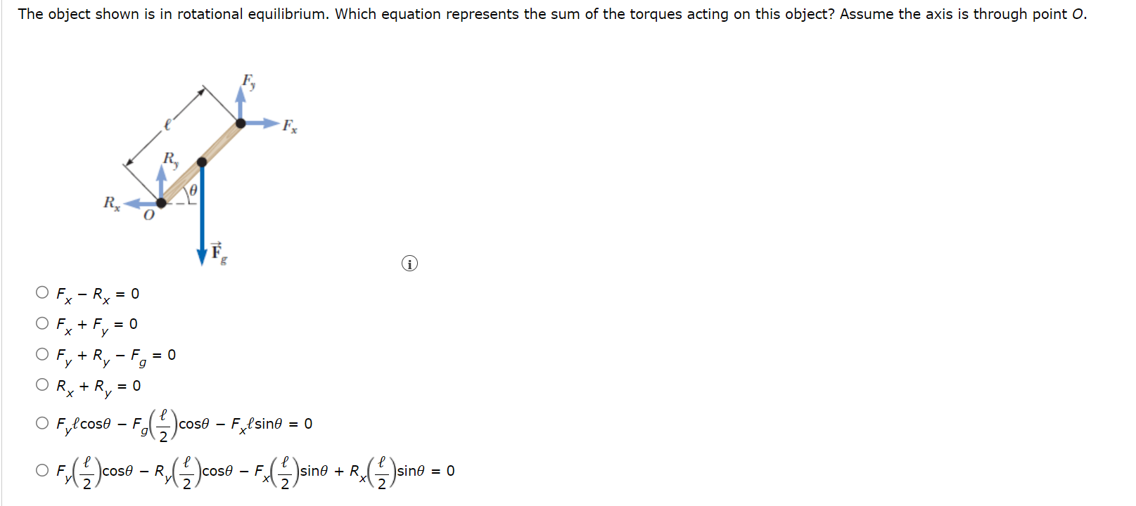 Solved Fx−Rx=0 Fx+Fy=0 Fy+Ry−Fg=0 Rx+Ry=0 | Chegg.com