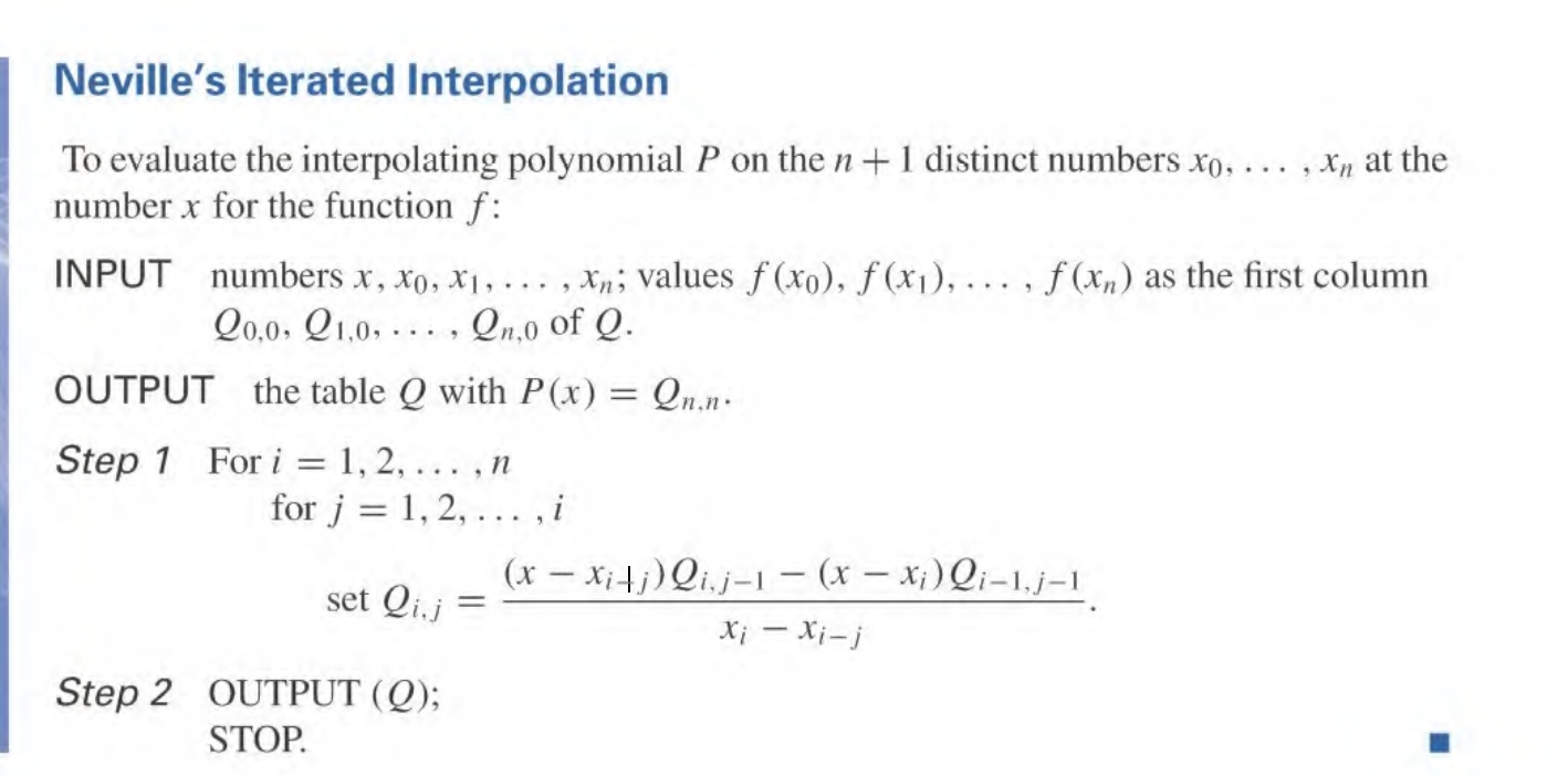 Solved Neville S Iterated Interpolation To Evaluate The