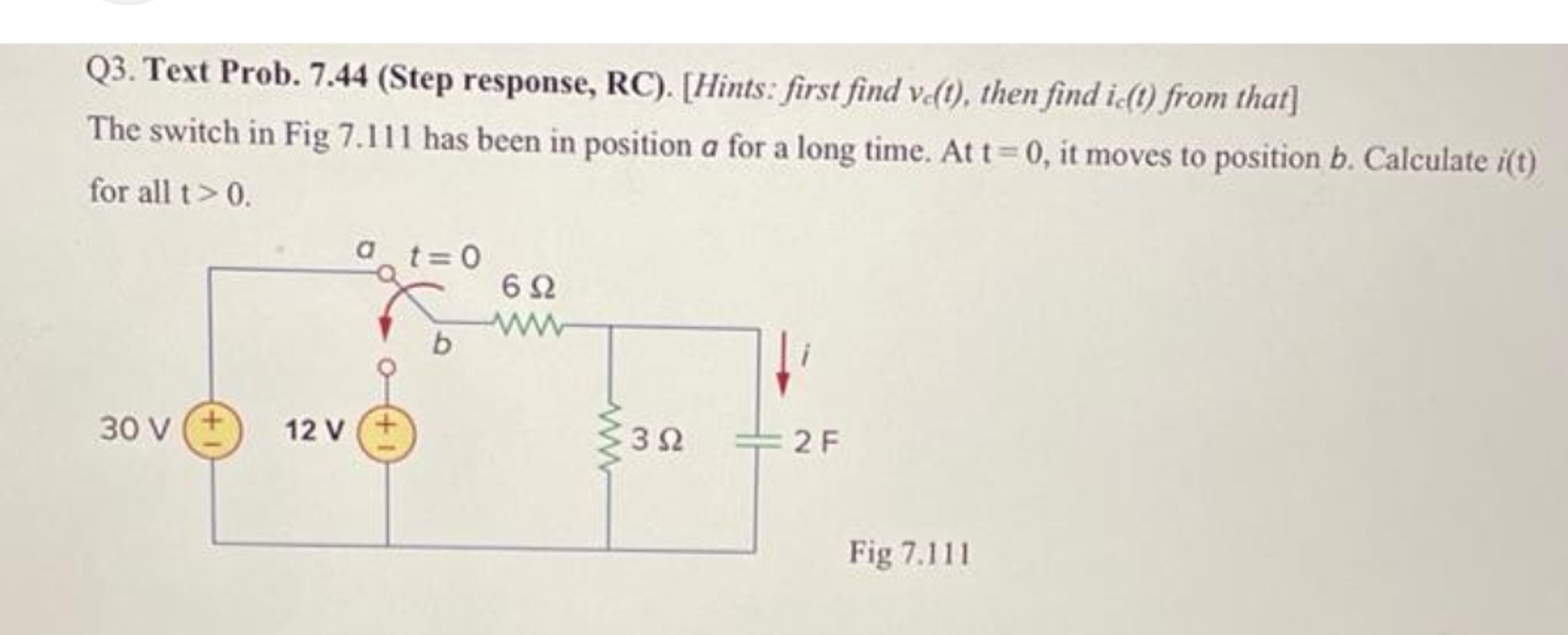Q3. ﻿Text Prob. 7.44 (Step response, RC). [Hints: | Chegg.com
