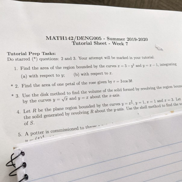 Solved MATH142/DENG005 - Summer 2019-2020 Tutorial Sheet - | Chegg.com