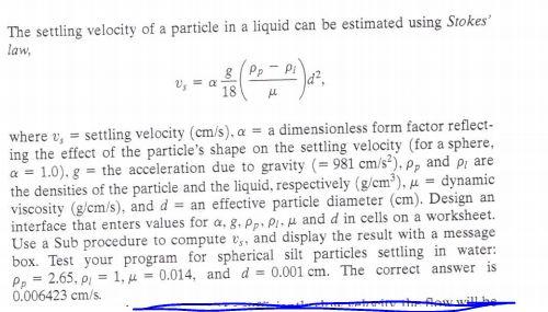 Solved The settling velocity of a particle in a liquid can | Chegg.com
