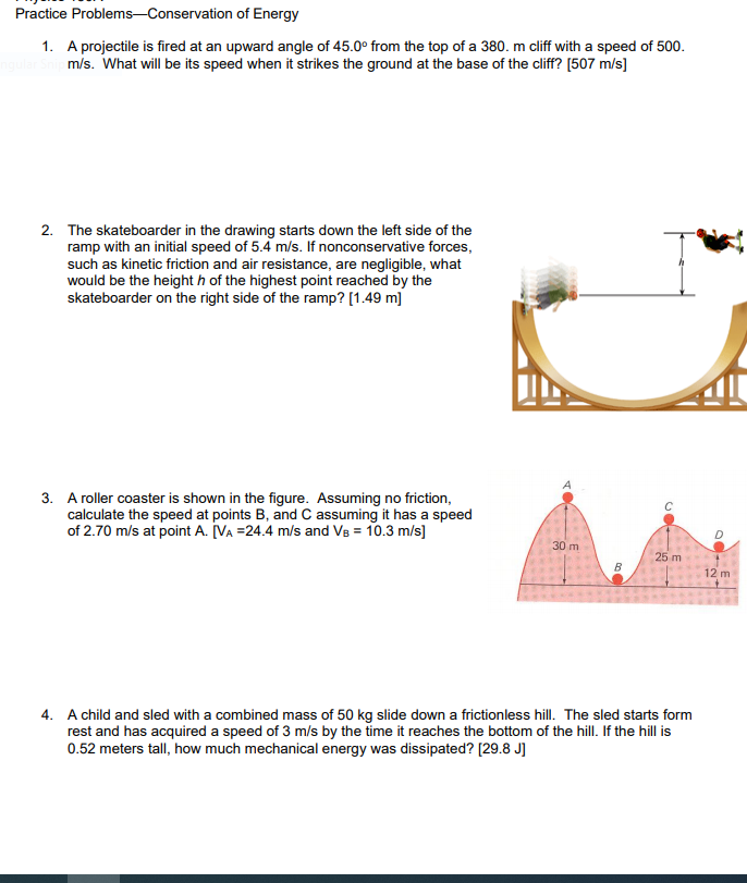 Solved Practice Problems—Conservation of Energy 1. A | Chegg.com