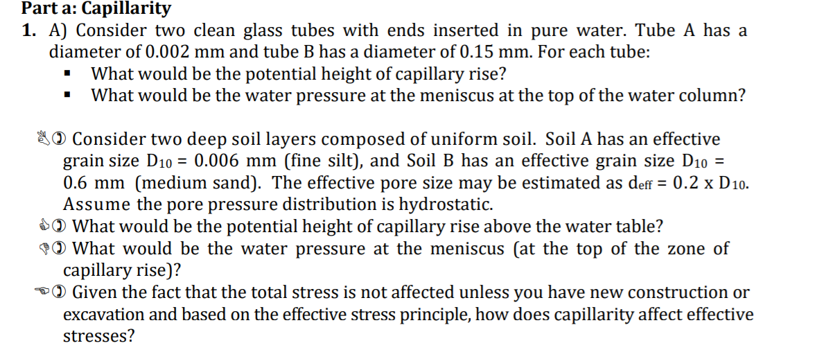 Solved Part a: Capillarity 1. A) Consider two clean glass | Chegg.com