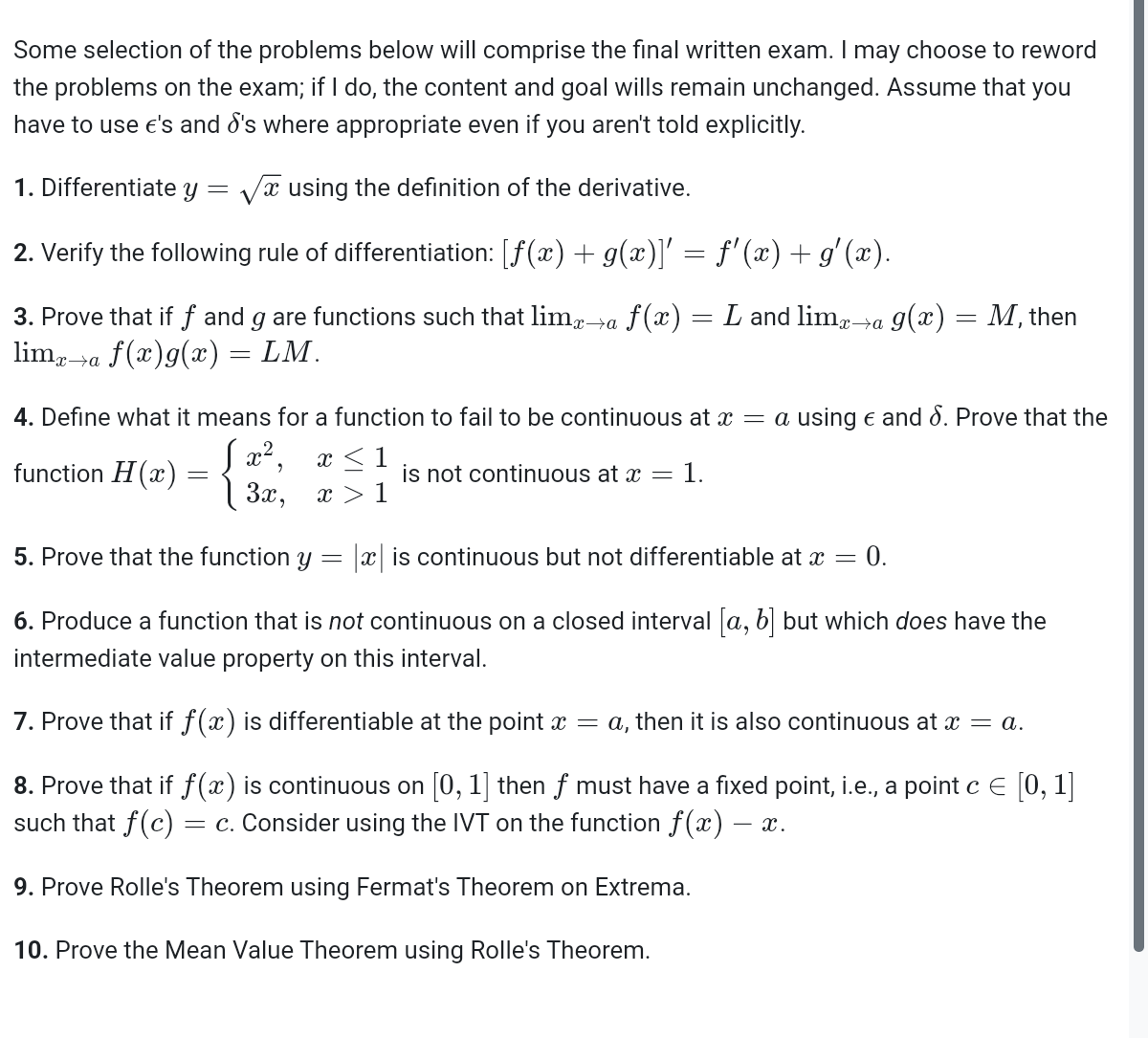 Solved Some selection of the problems below will comprise | Chegg.com