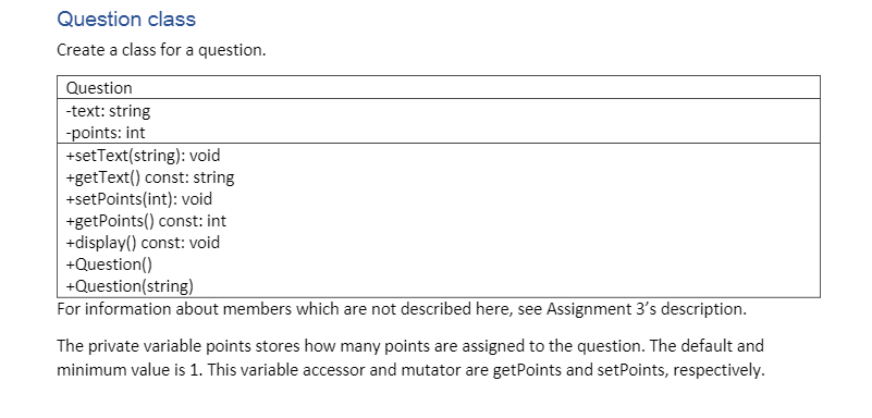 Solved Question class Create a class for a question. | Chegg.com