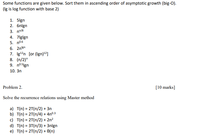Solved Some functions are given below. Sort them in | Chegg.com