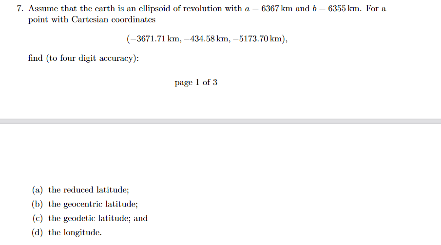 Solved 7. Assume that the earth is an ellipsoid of | Chegg.com