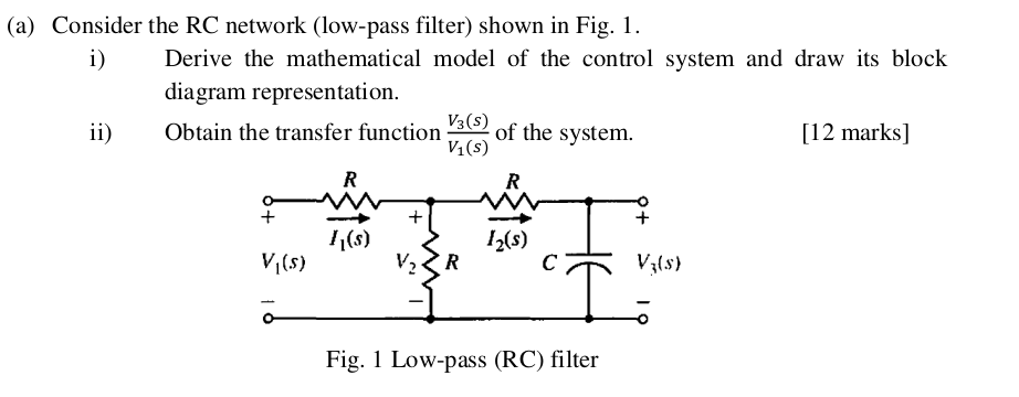 Solved (a) Consider the RC network (low-pass filter) shown | Chegg.com
