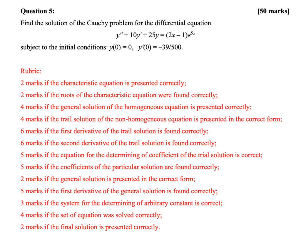 Solved Question 5: Find the solution of the Cauchy problem | Chegg.com
