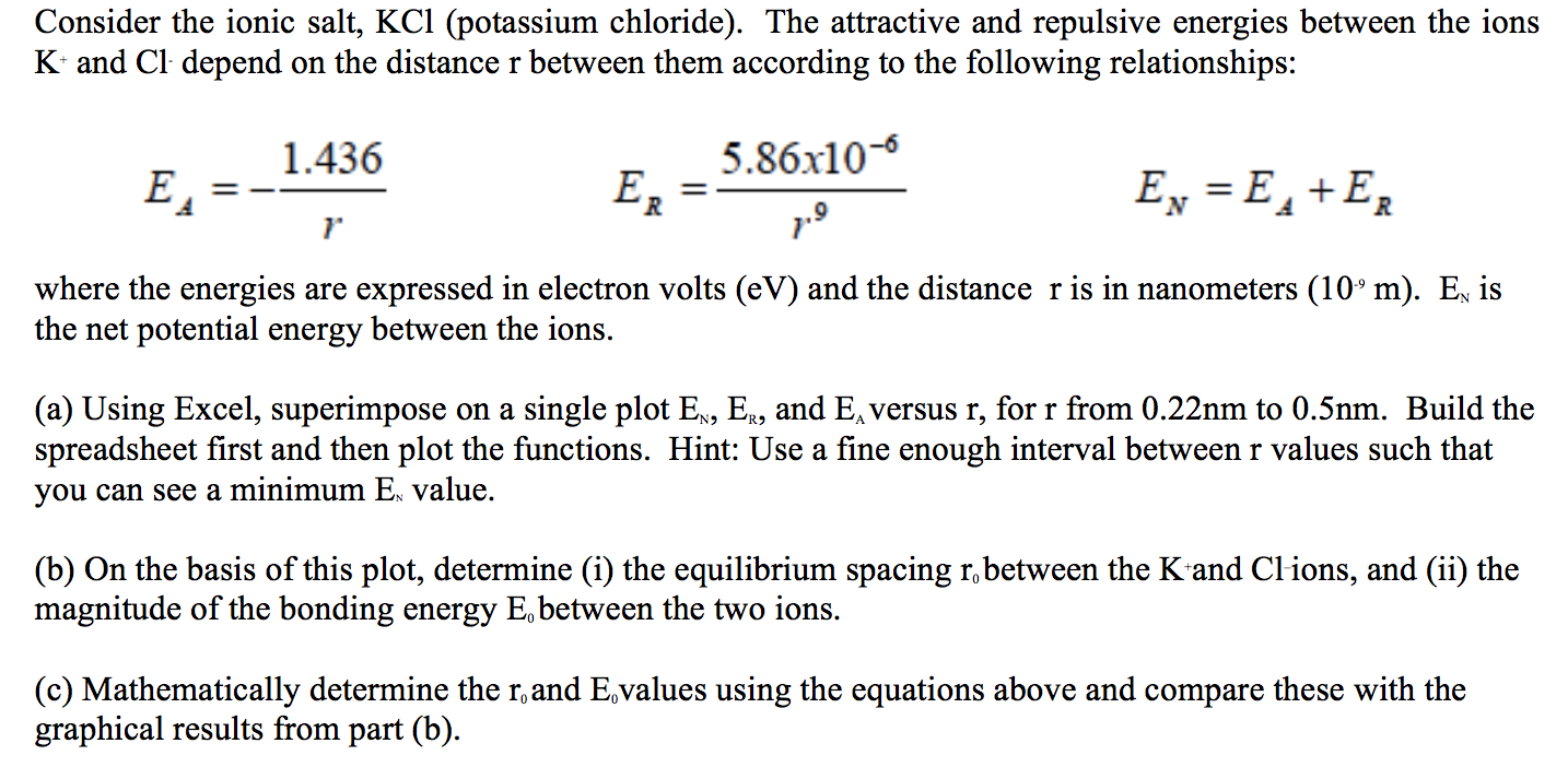 Solved Consider the ionic salt, KCl (potassium chloride). | Chegg.com