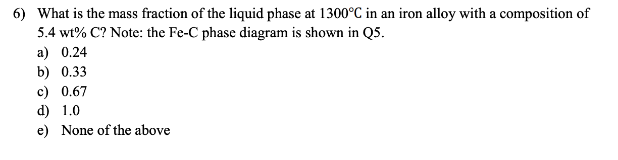 Solved 5) What is the proeutectoid phase for an iron-carbon | Chegg.com