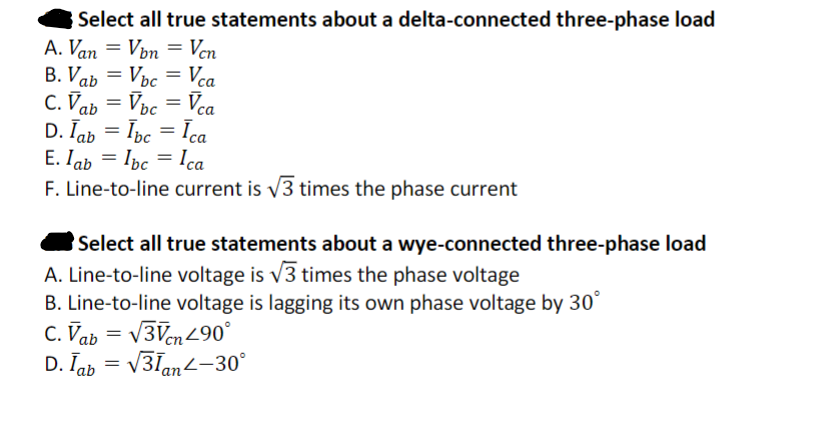 Solved Select all true statements about a delta-connected | Chegg.com
