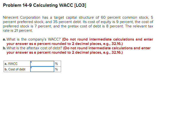 Solved Problem 14-9 ﻿Calculating WACC [LO3]Ninecent | Chegg.com
