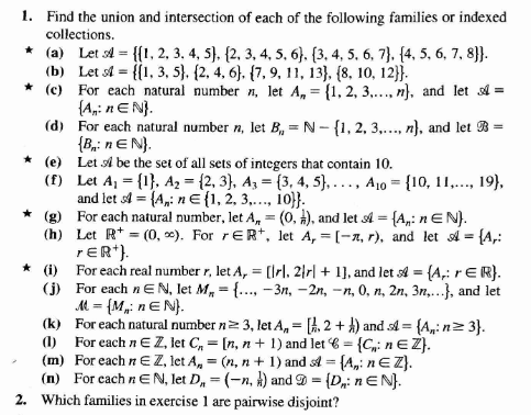 Solved 1. Find the union and intersection of each of the | Chegg.com