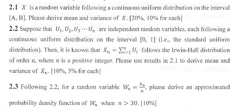 Solved 21 X Is A Random Variable Following A Continuous 