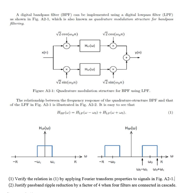 A digital bandpass filter (BPF) can be implemented | Chegg.com