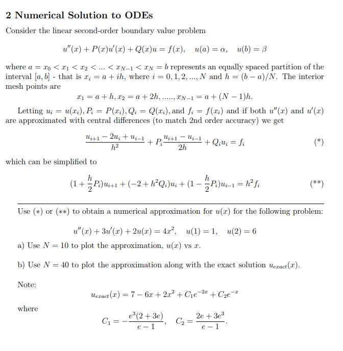 Solved 2 ﻿numerical Solution To Odesconsider The Linear
