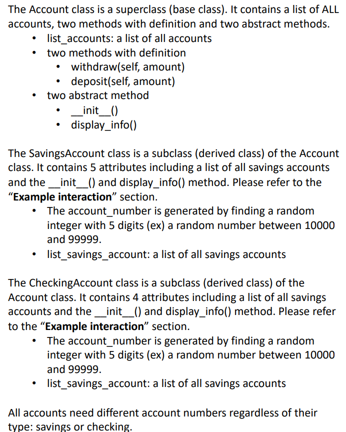 Solved The Account class is a superclass (base class). | Chegg.com