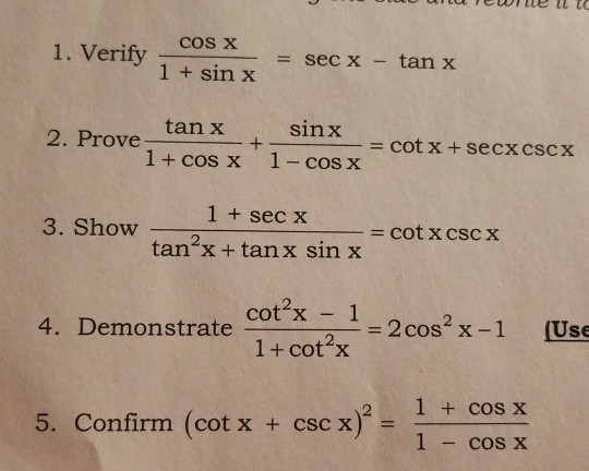 Solved I need help verifying these five identities using | Chegg.com