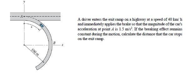 Solved A driver enters the exit ramp on a highway at a speed | Chegg.com
