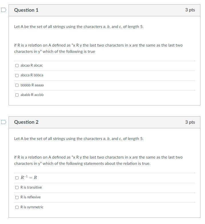 Solved Question 1 3 pts Let A be the set of all strings | Chegg.com