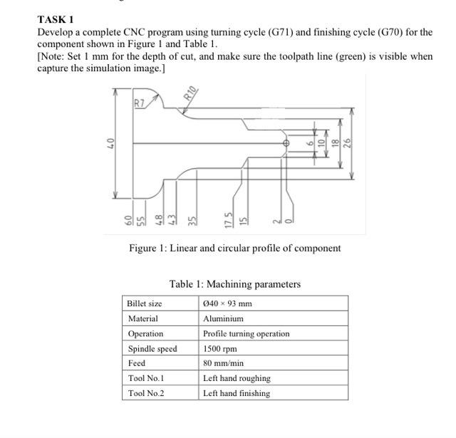 Solved TASK 1 Develop a complete CNC program using turning | Chegg.com