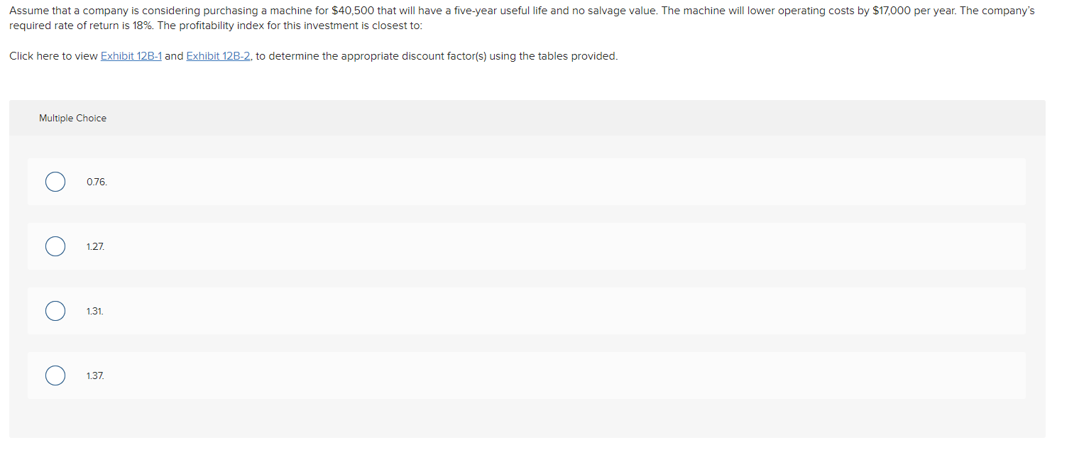 Solved Click here to view Exhibit 12B-1 and Exhibit 12B-2, | Chegg.com