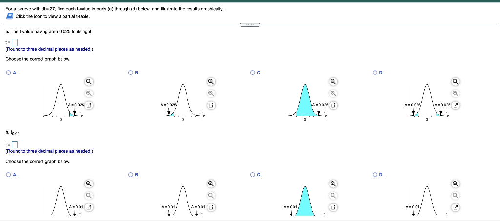 Solved For a t-curve with df27, find each t-value in parts | Chegg.com