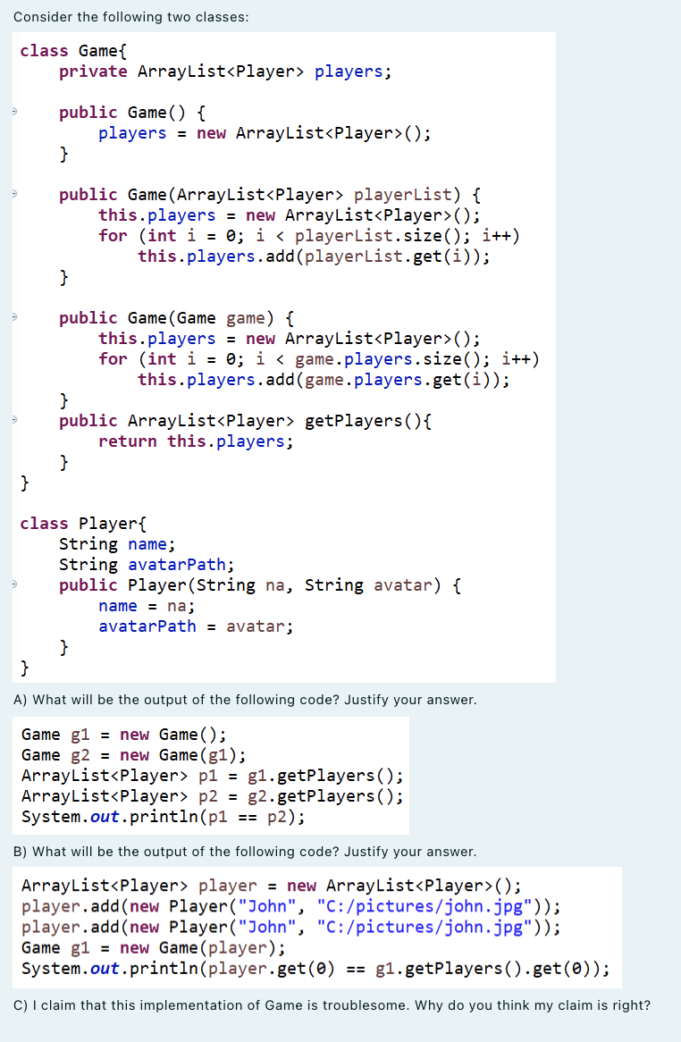 Solved Consider the following two classes: class Game{ | Chegg.com