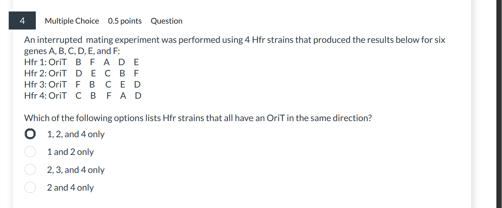 Solved An interrupted mating experiment was performed using | Chegg.com