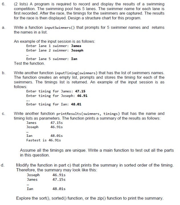 Solved 6. (2 lists) A program is required to record and | Chegg.com