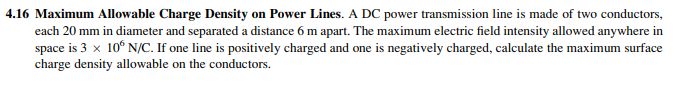 Solved 4.16 Maximum Allowable Charge Density on Power Lines. | Chegg.com