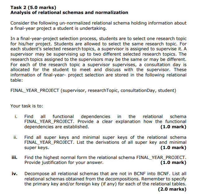 Solved Task 1 50 Marks Analysis Of Relational Schemas And 9350