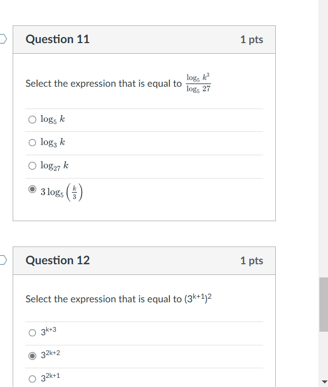 Solved Select the expression that is equal to log527log5k3 | Chegg.com