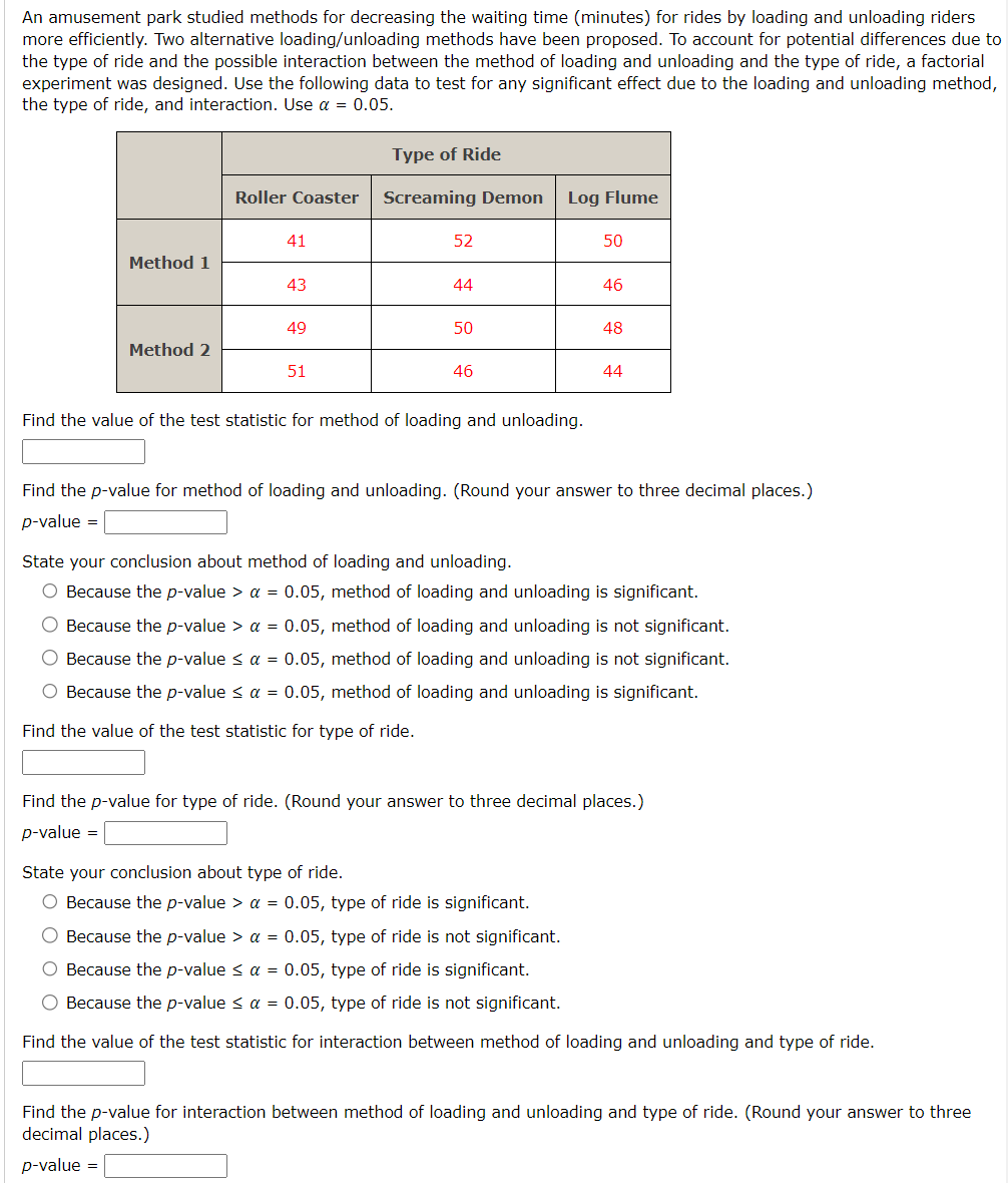 Solved An amusement park studied methods for decreasing the | Chegg.com