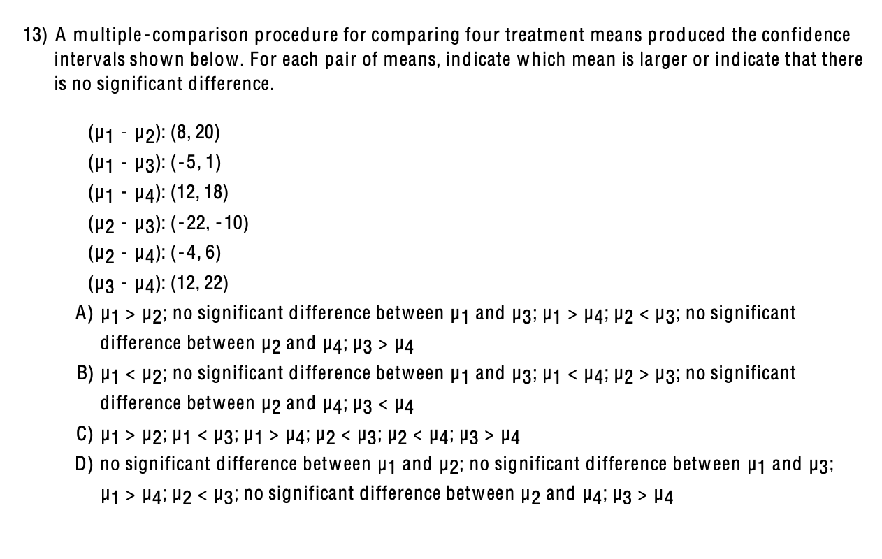 13) A multiple-comparison procedure for comparing | Chegg.com