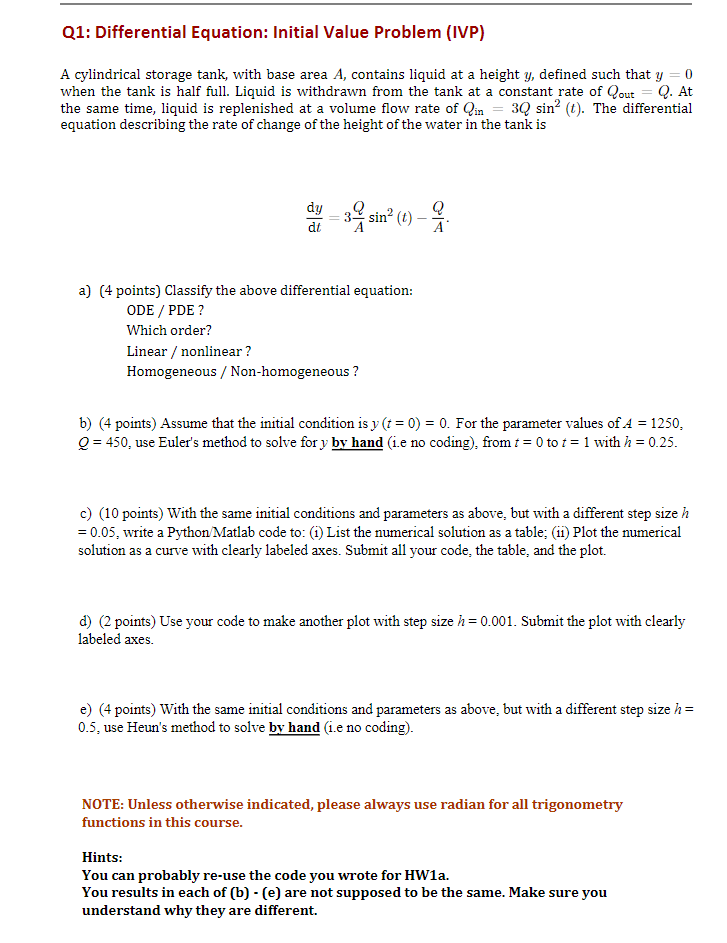 Solved Q1: Differential Equation: Initial Value Problem | Chegg.com