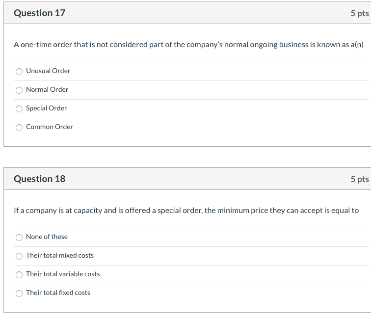 Solved Question 17 5 pts A one-time order that is not | Chegg.com