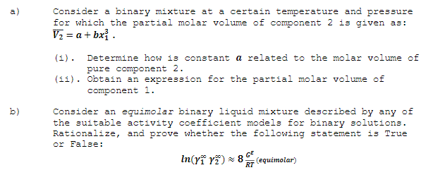 Solved a ) Consider a binary mixture at a certain | Chegg.com