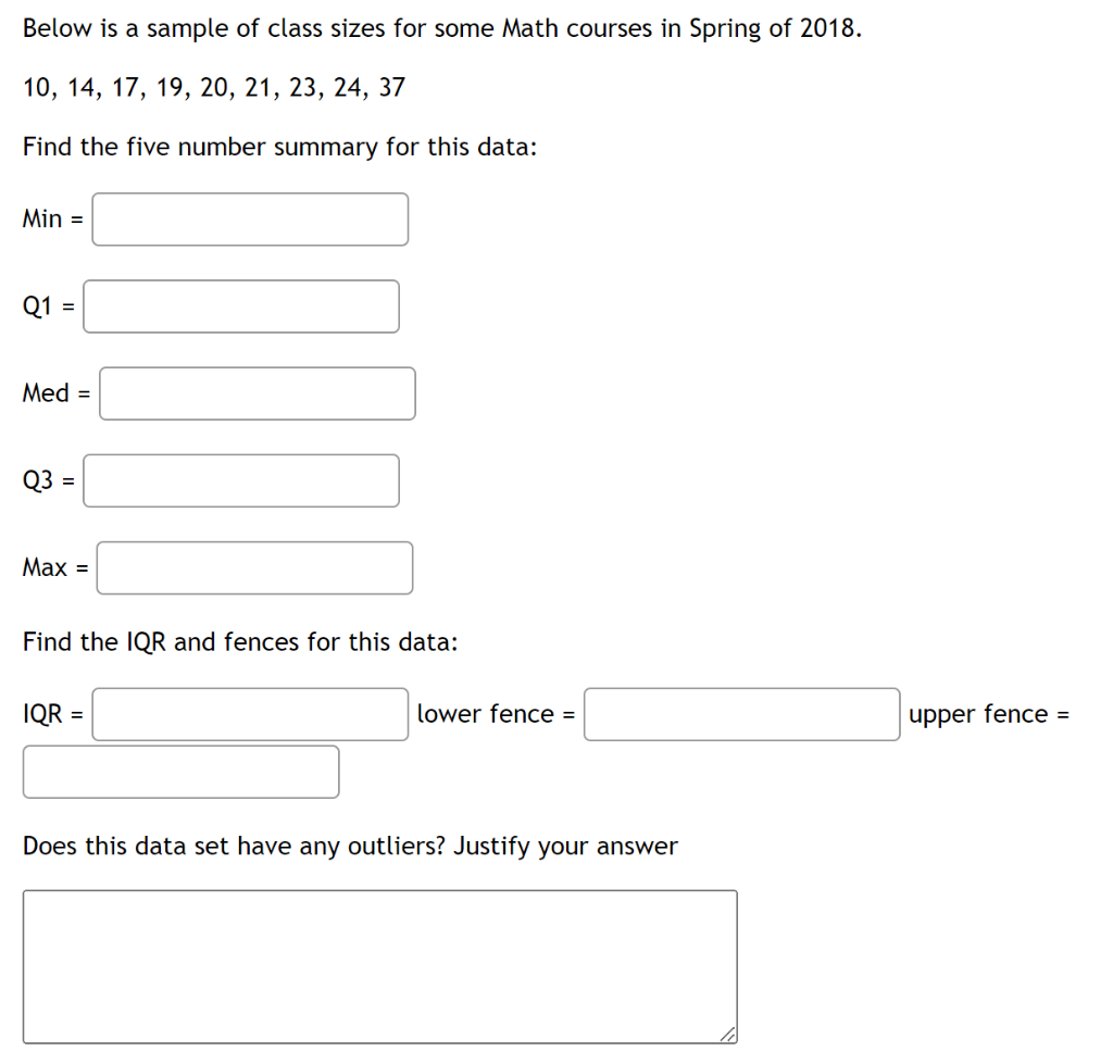 Solved Below is a sample of class sizes for some Math | Chegg.com