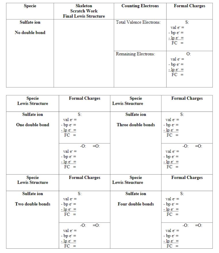 Solved Specie Counting Electrons Formal Charges Skeleton | Chegg.com