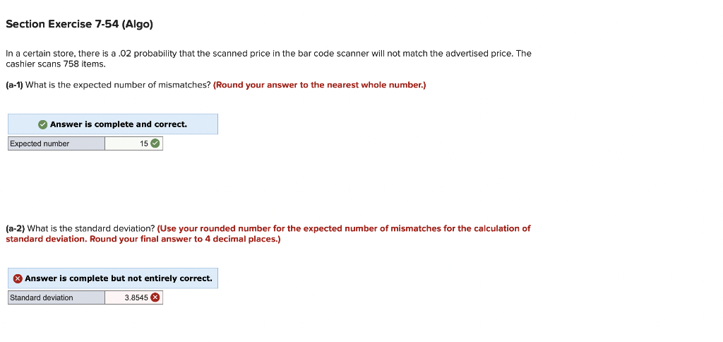 Solved Section Exercise 7-54 (Algo) In a certain store, | Chegg.com