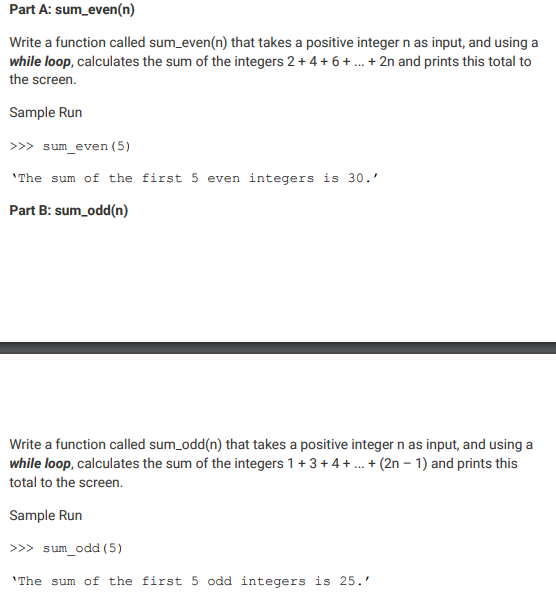 Solved Part A: sum_even(n) Write a function called sum | Chegg.com