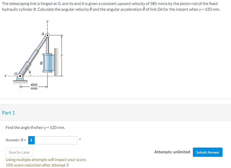 Solved The telescoping link is hinged at O, and its end A is | Chegg.com