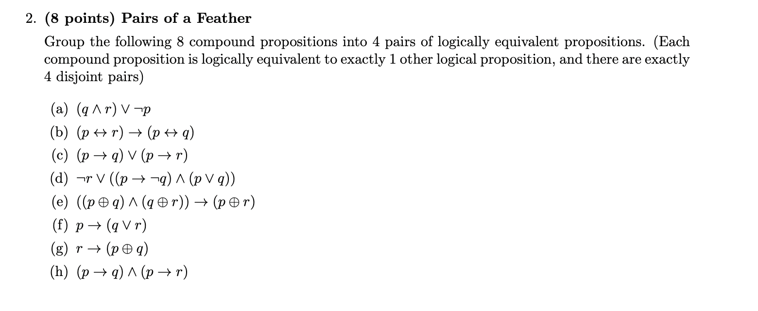 Solved 2. (8 points) Pairs of a Feather Group the following | Chegg.com